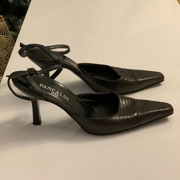 Shoes | Pancaldi Black Lizard Ankle Strap Pumps | Poshmark